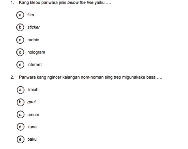 1. Kang klebu pariwara jinis below the line | StudyX