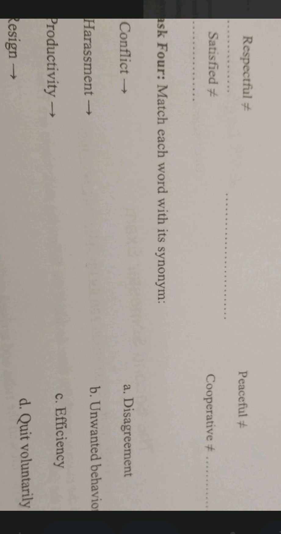 Task Four: Match each word with its synonym: | StudyX