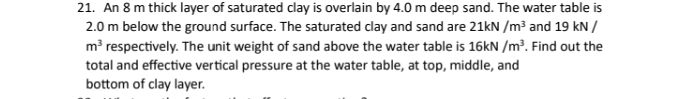 21. An 8 m thick layer of saturated clay is | StudyX