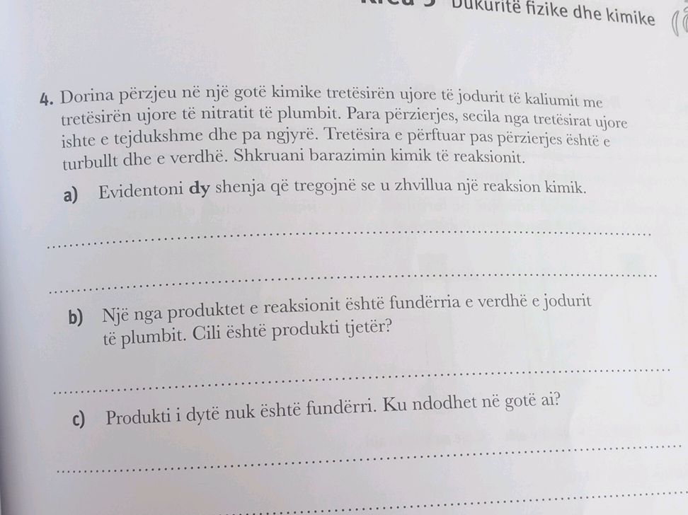 4. Dorina përzjeu në një gotë kimike | StudyX