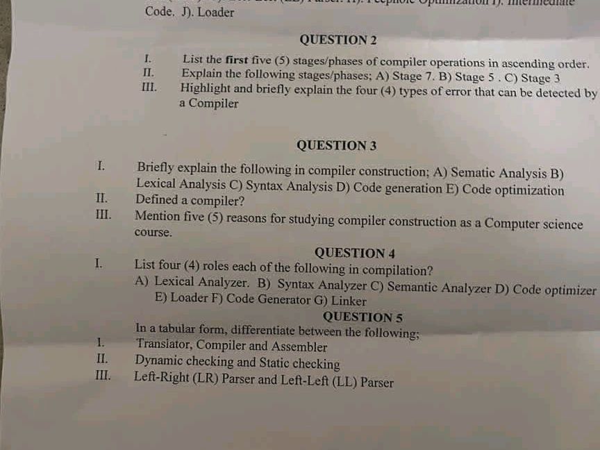 QUESTION 2 I. List the first five (5) | StudyX