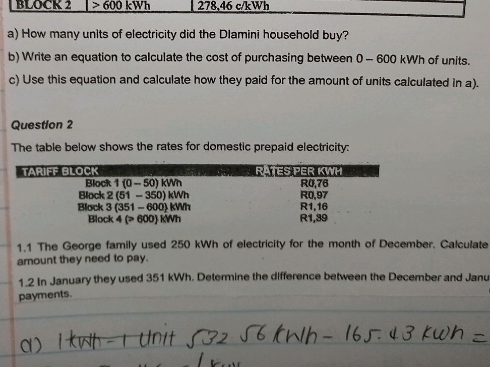a) How many units of electricity did the | StudyX