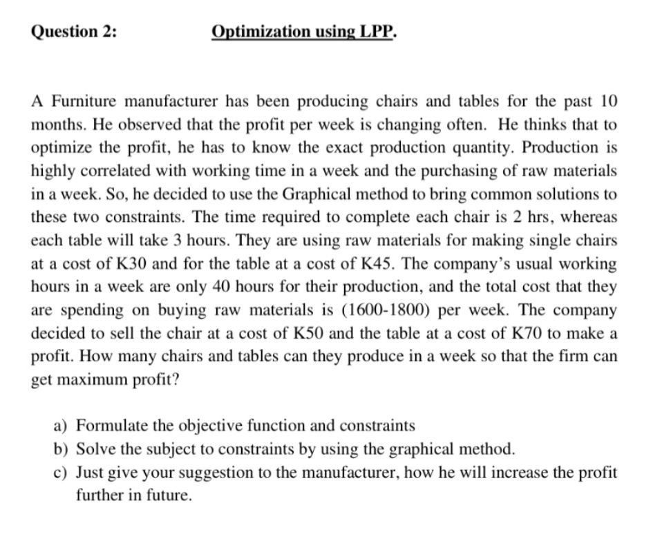 Question 2: Optimization using LPP. A | StudyX