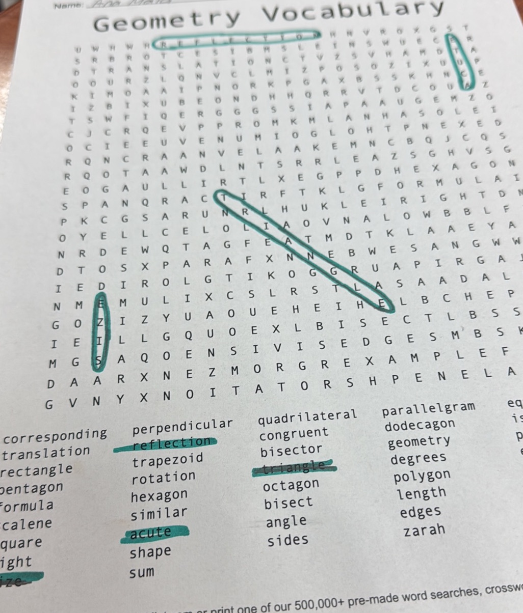 Find the following geometry vocabulary words | StudyX