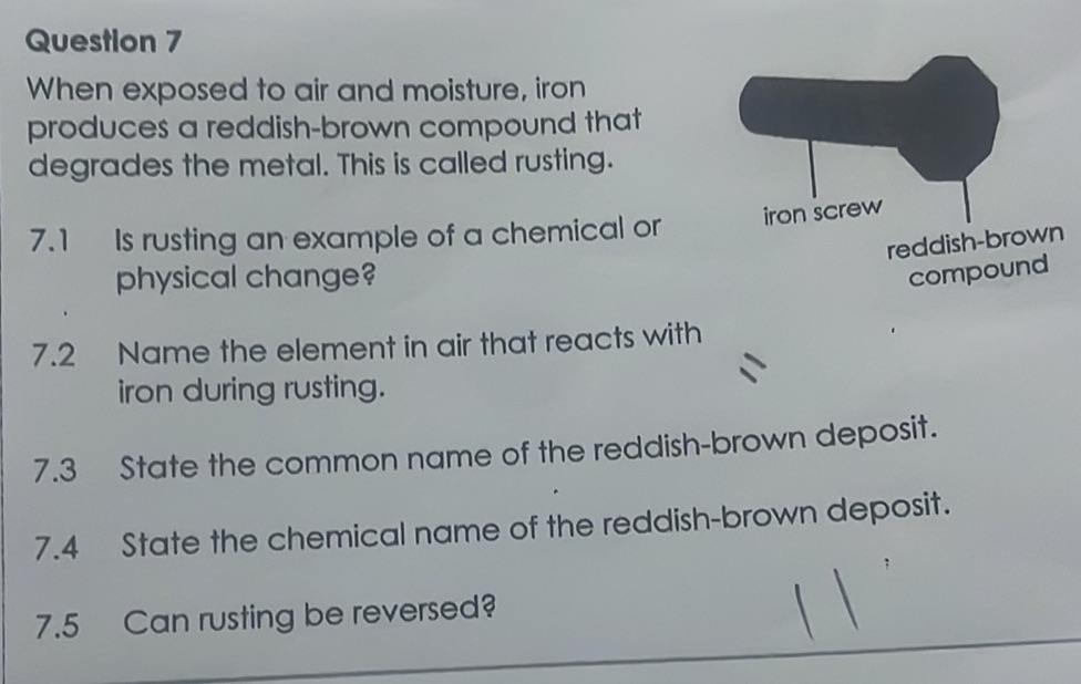 Question 7 When exposed to air and | StudyX