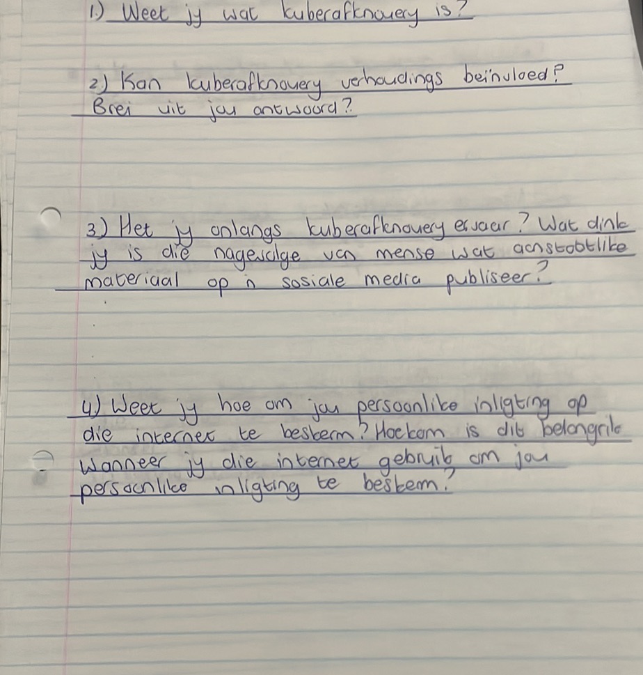 1.) Weet jy wat kuberafknouery is? 2) Kan | StudyX