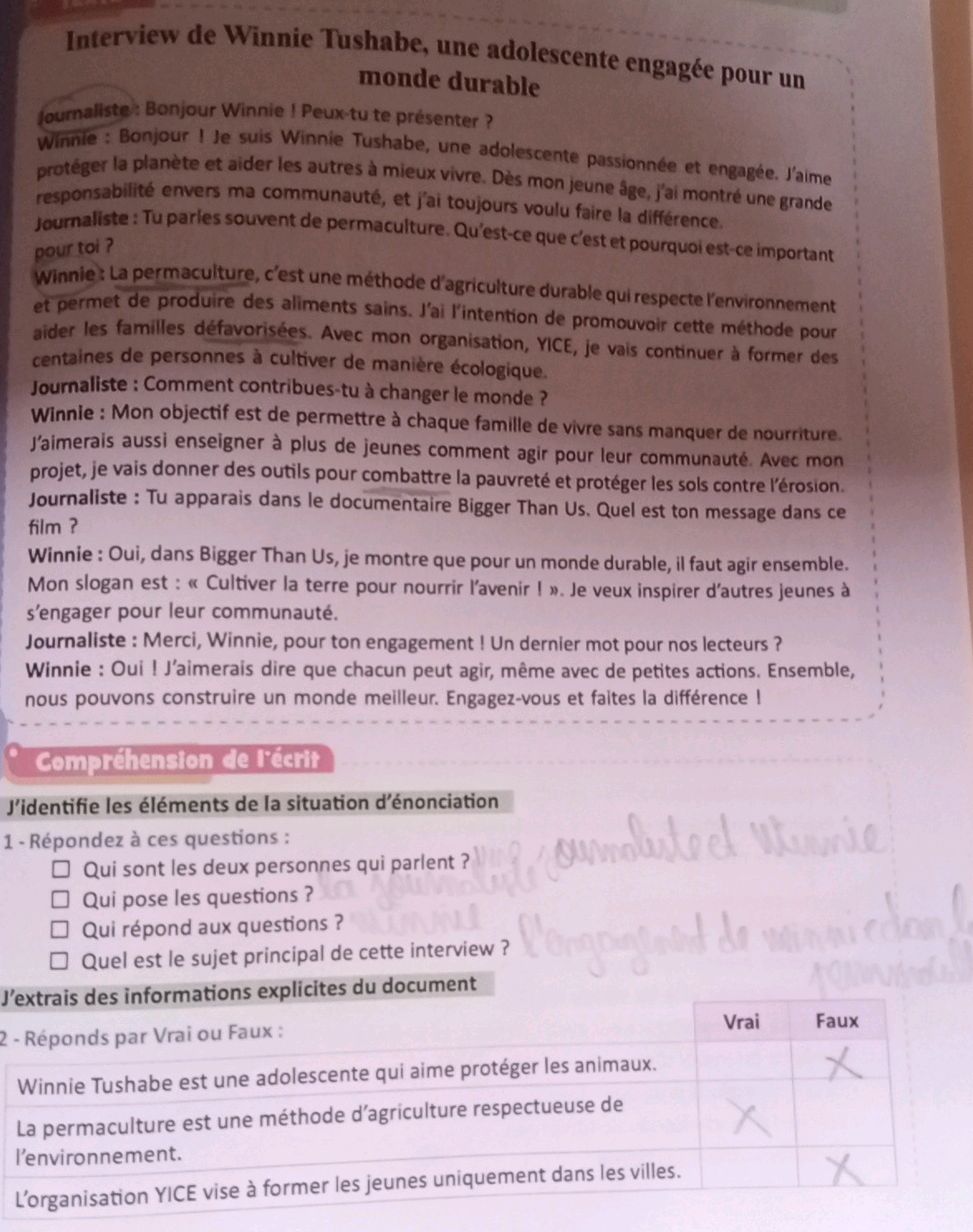 1- Répondez à ces questions: - Qui sont les | StudyX