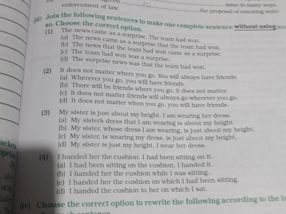 Join the following sentences to make one | StudyX