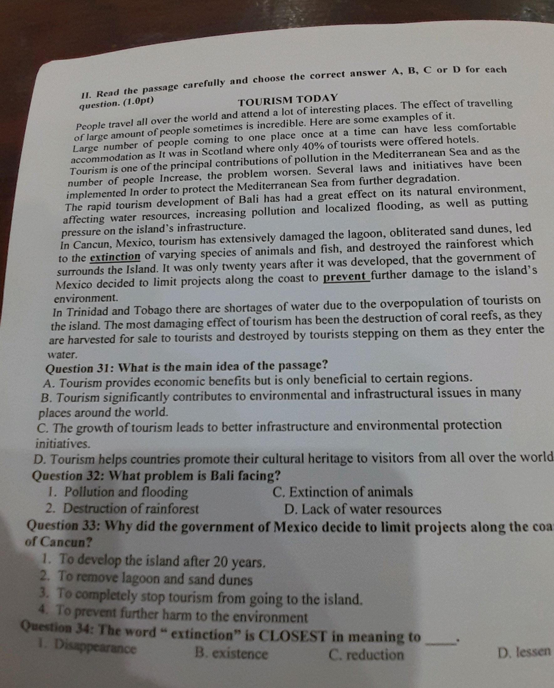 II. Read the passage carefully and choose | StudyX