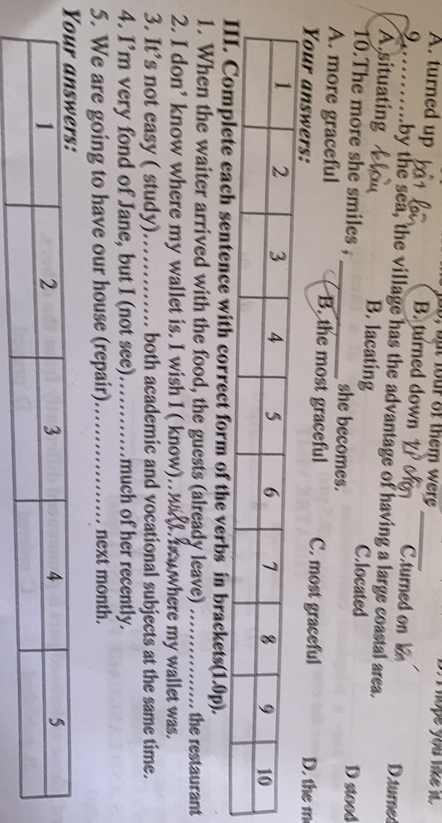 III. Complete each sentence with correct | StudyX