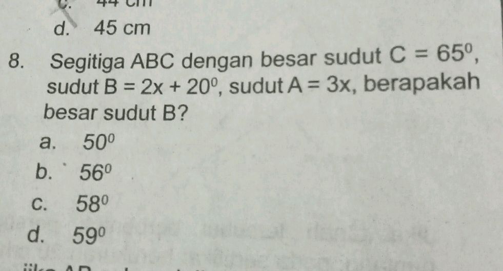 8. Segitiga ABC dengan besar sudut C = 65°, | StudyX
