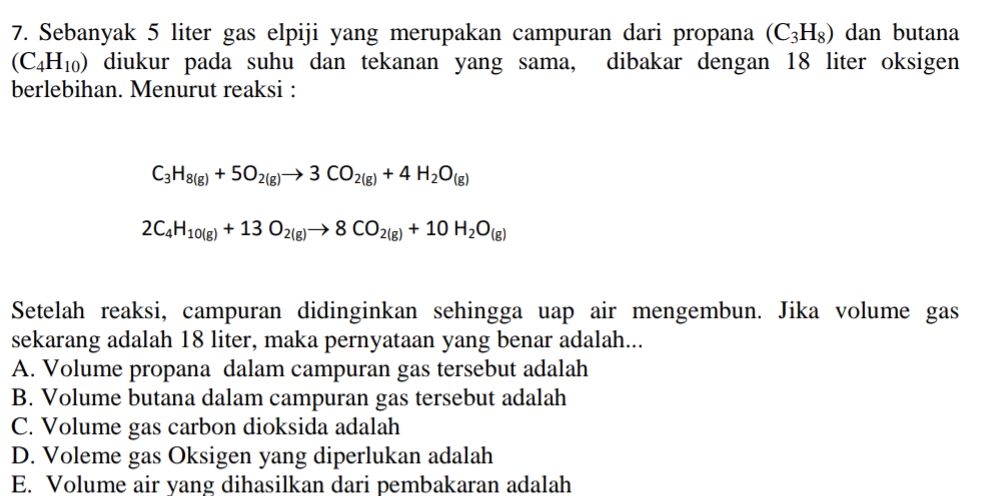 7. Sebanyak 5 liter gas elpiji yang | StudyX