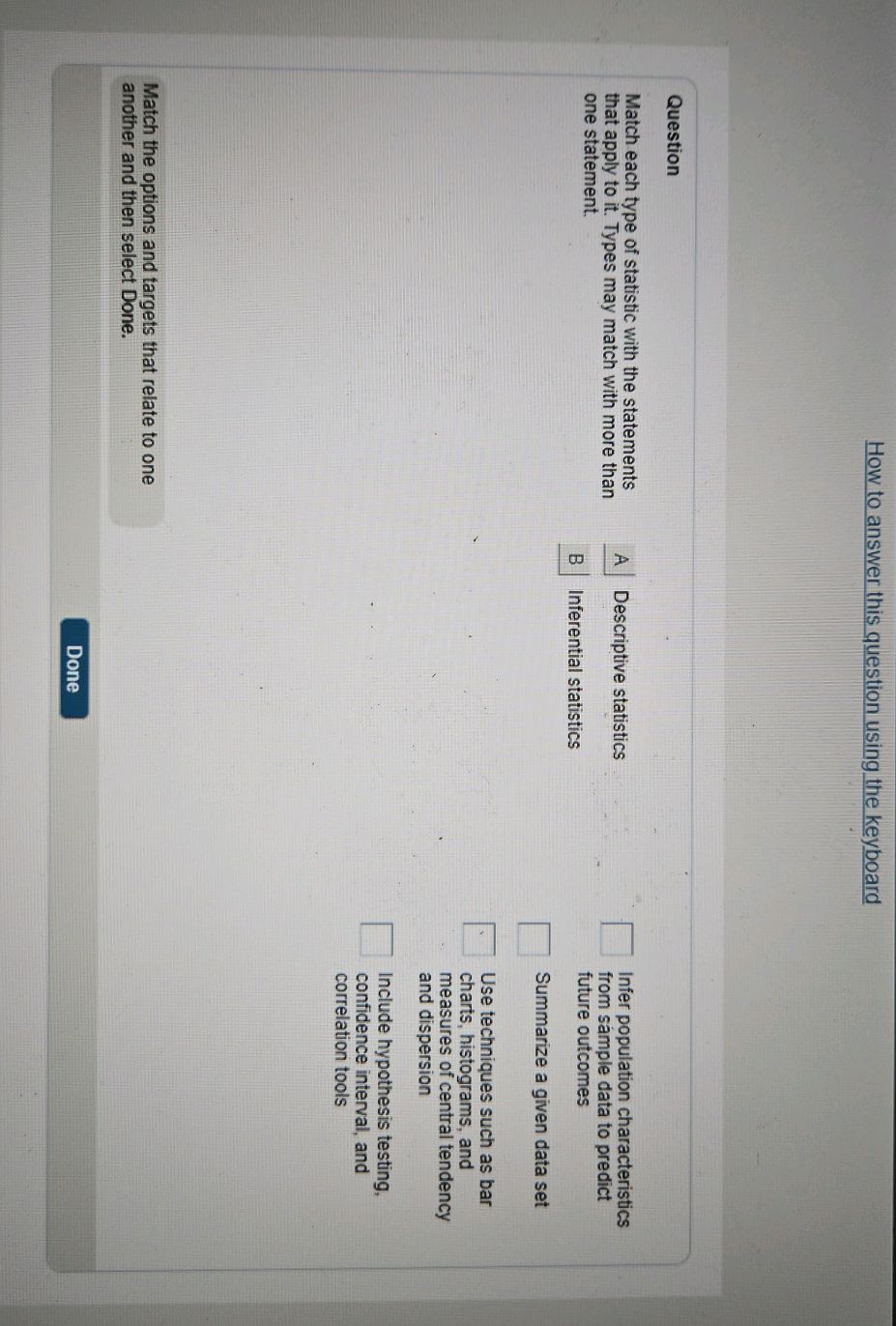 Match each type of statistic with the | StudyX