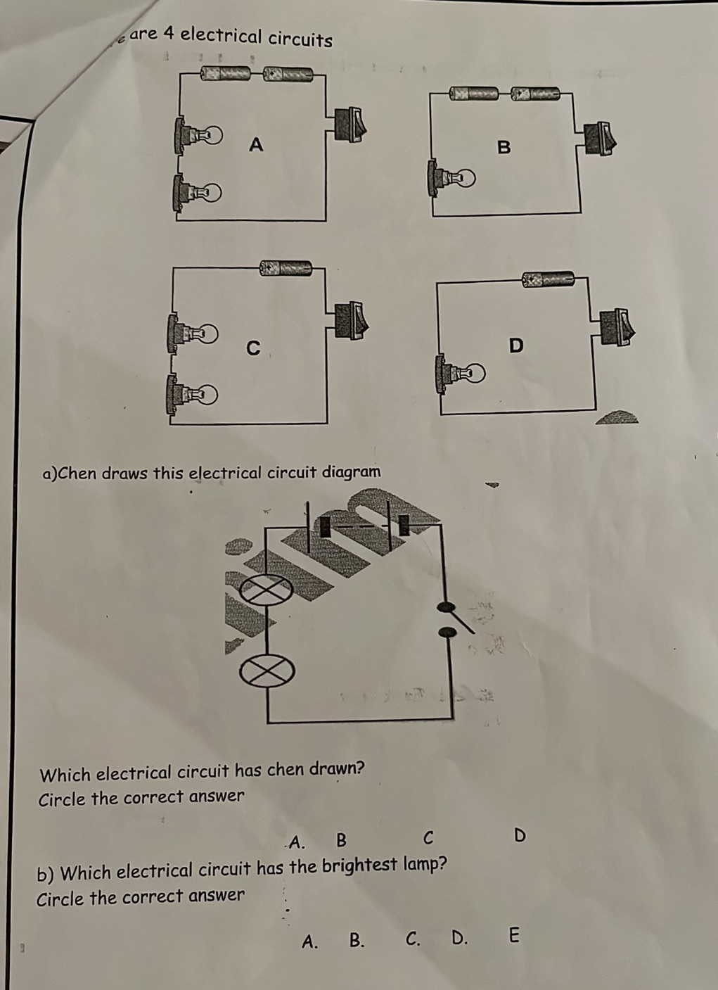 a) Chen draws this electrical circuit | StudyX