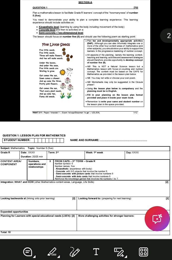 QUESTION 1 Plan a mathematics lesson to | StudyX