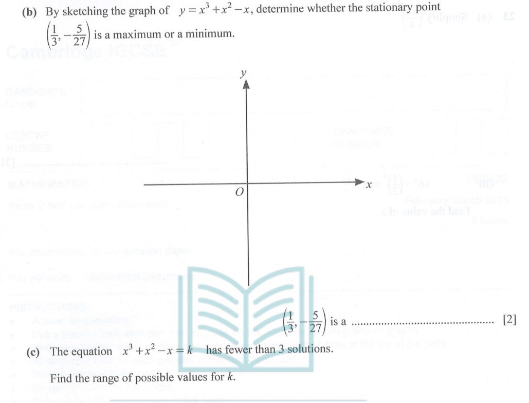 (b) By sketching the graph of $y = x^3 + x^2 | StudyX