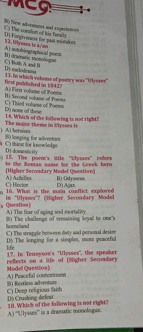 12. Ulysses is a/an A) autobiographical | StudyX