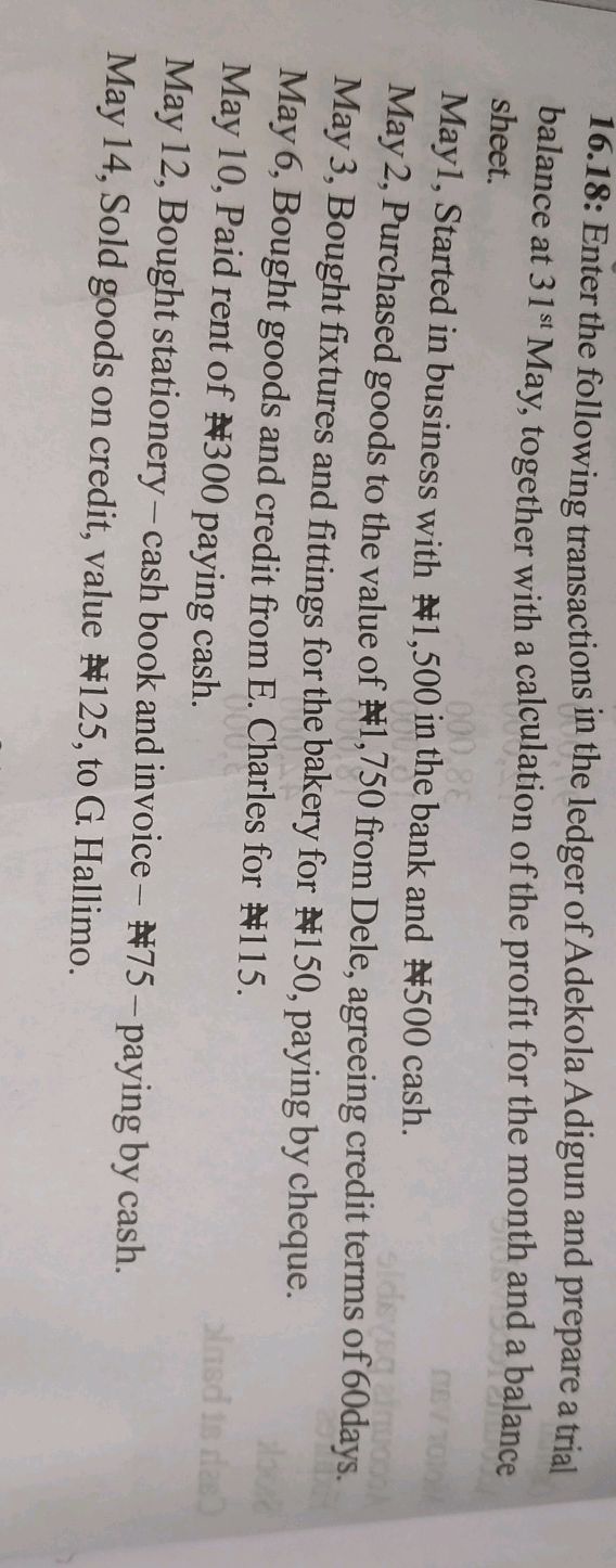 16.18: Enter the following transactions in | StudyX