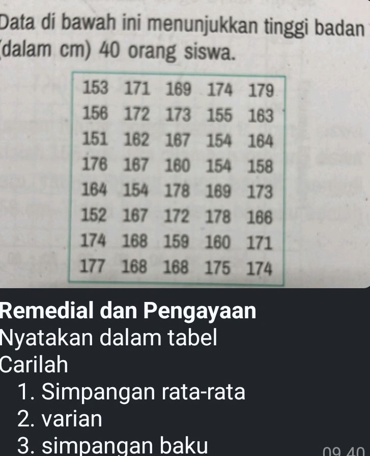 Data di bawah ini menunjukkan tinggi badan | StudyX