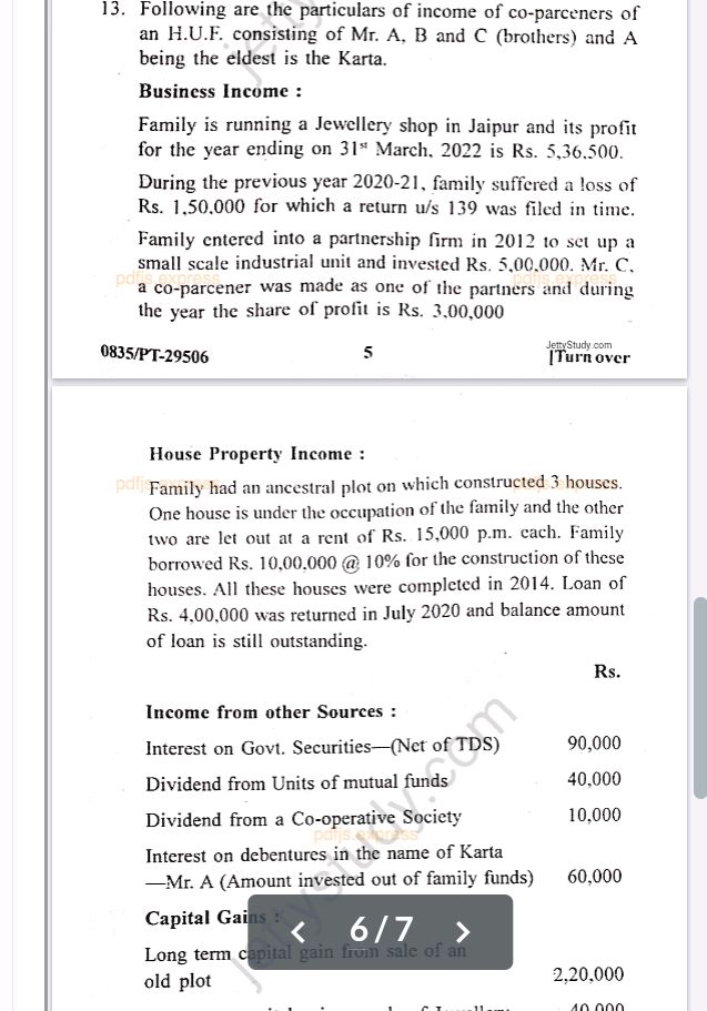 13. Following are the particulars of income | StudyX