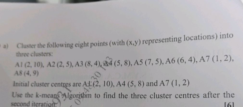 a) Cluster the following eight points (with | StudyX