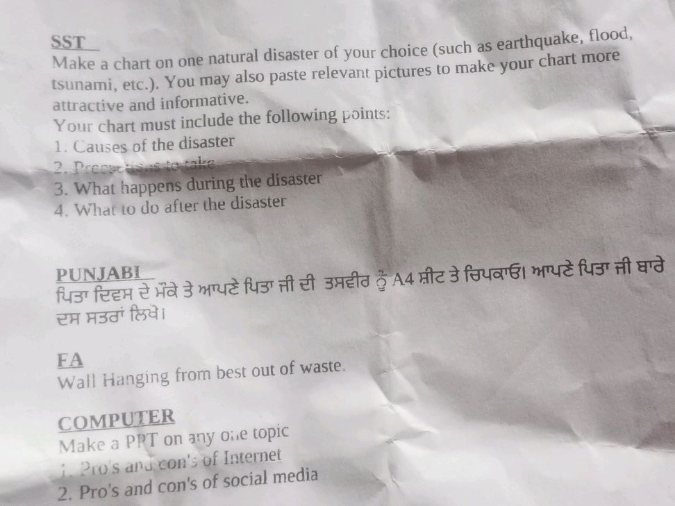 SST Make a chart on one natural disaster of | StudyX