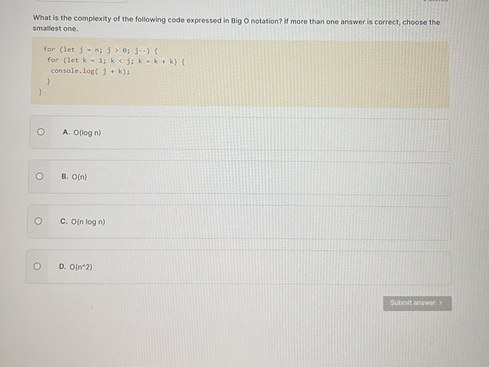 What is the complexity of the following code | StudyX