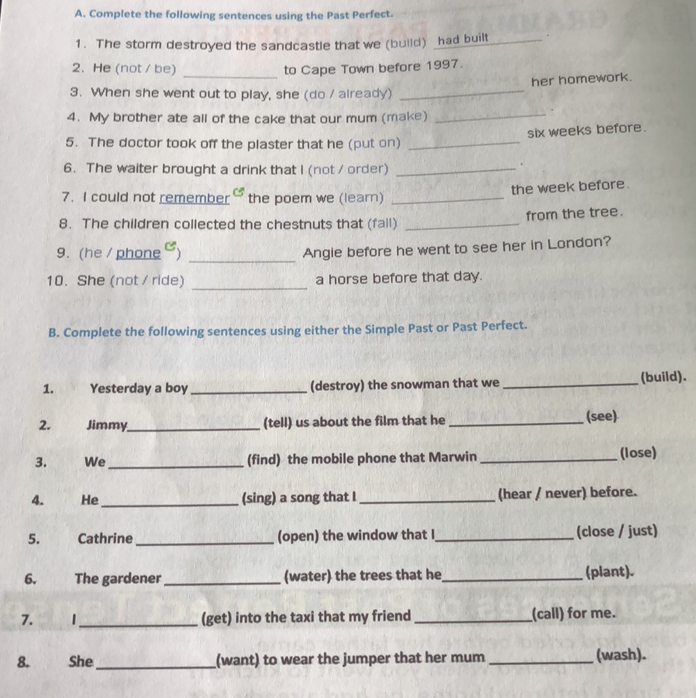 A. Complete the following sentences using | StudyX