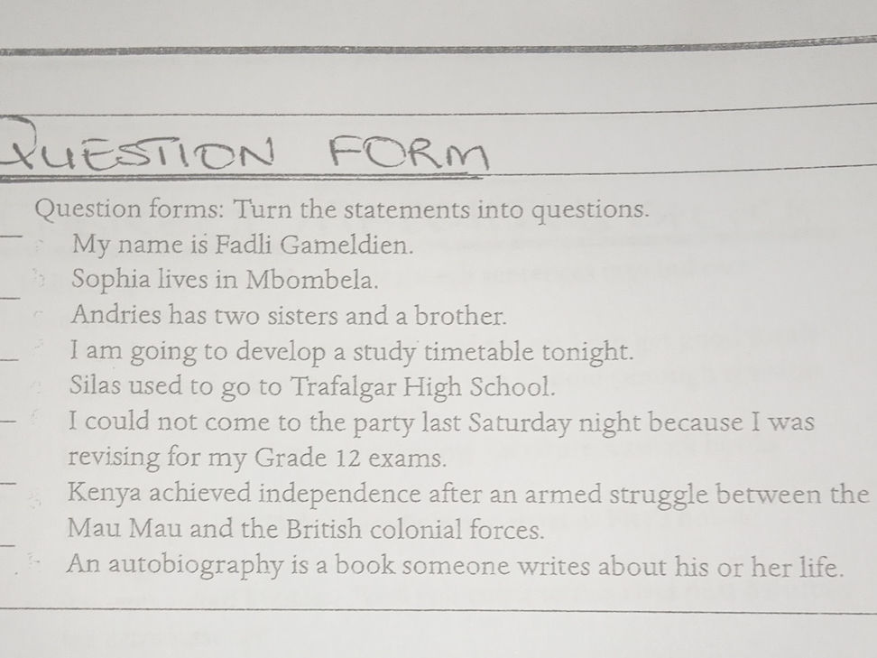 Question forms: Turn the statements into | StudyX