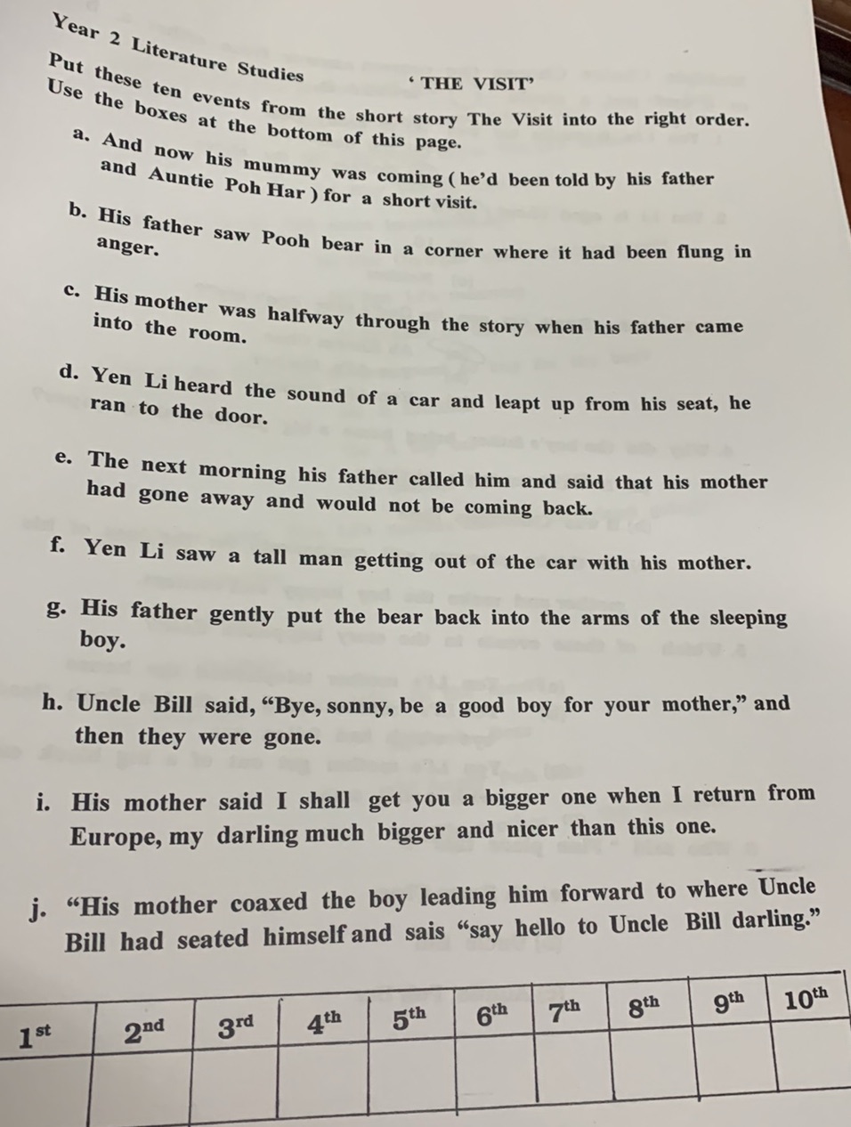 Put these ten events from the short story | StudyX