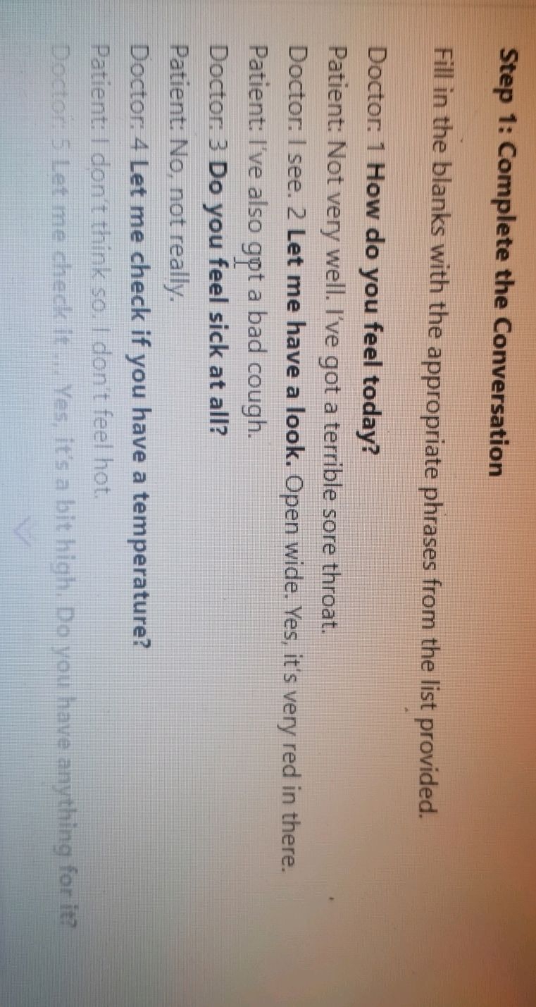 Step 1: Complete the Conversation Fill in | StudyX