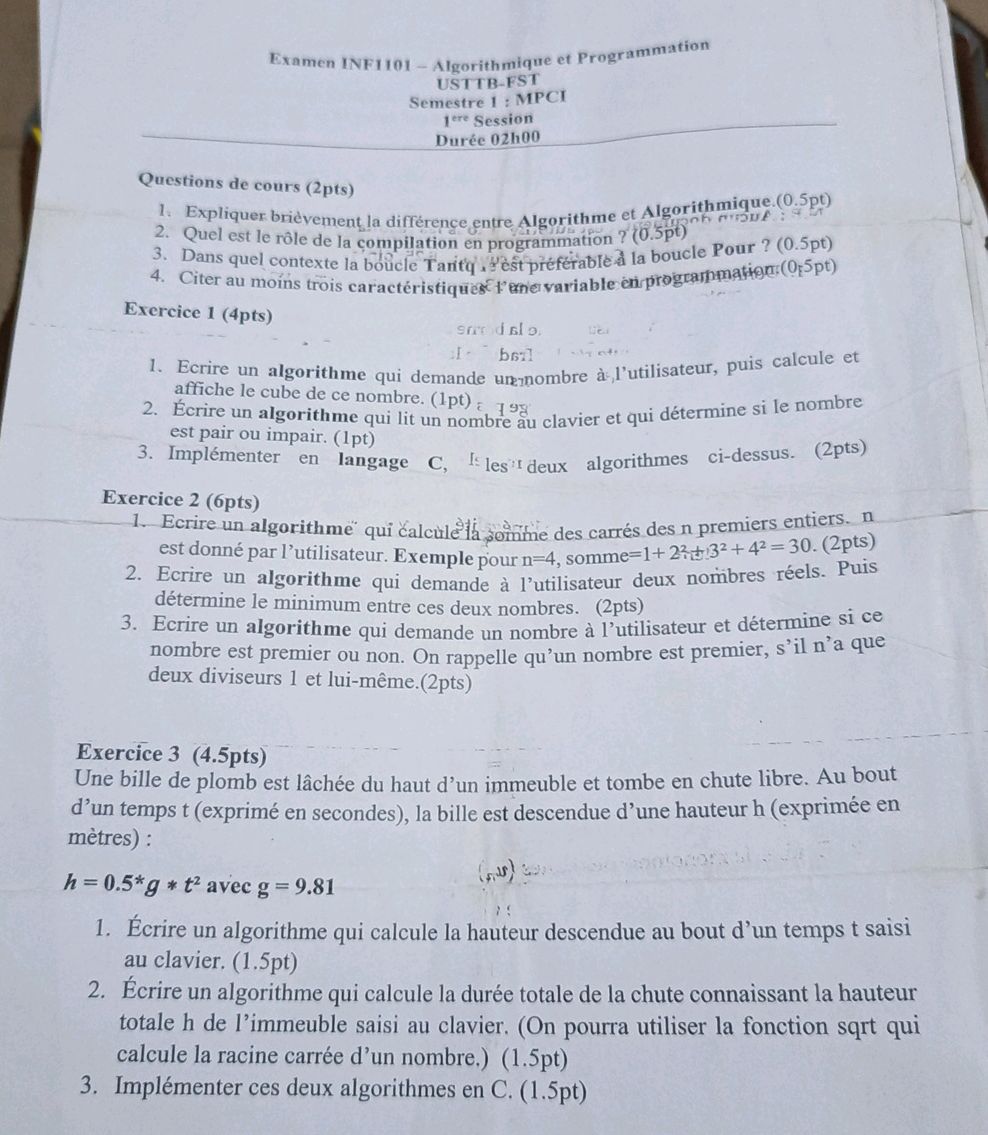 Questions de cours (2pts) 1. Expliquer | StudyX