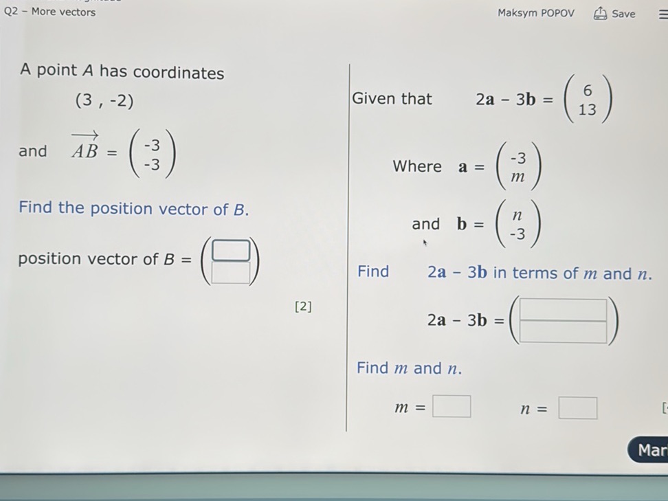 A point A has coordinates (3, -2) and $ | StudyX