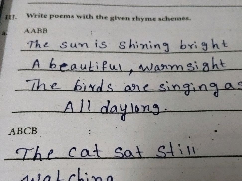 III. Write poems with the given rhyme | StudyX