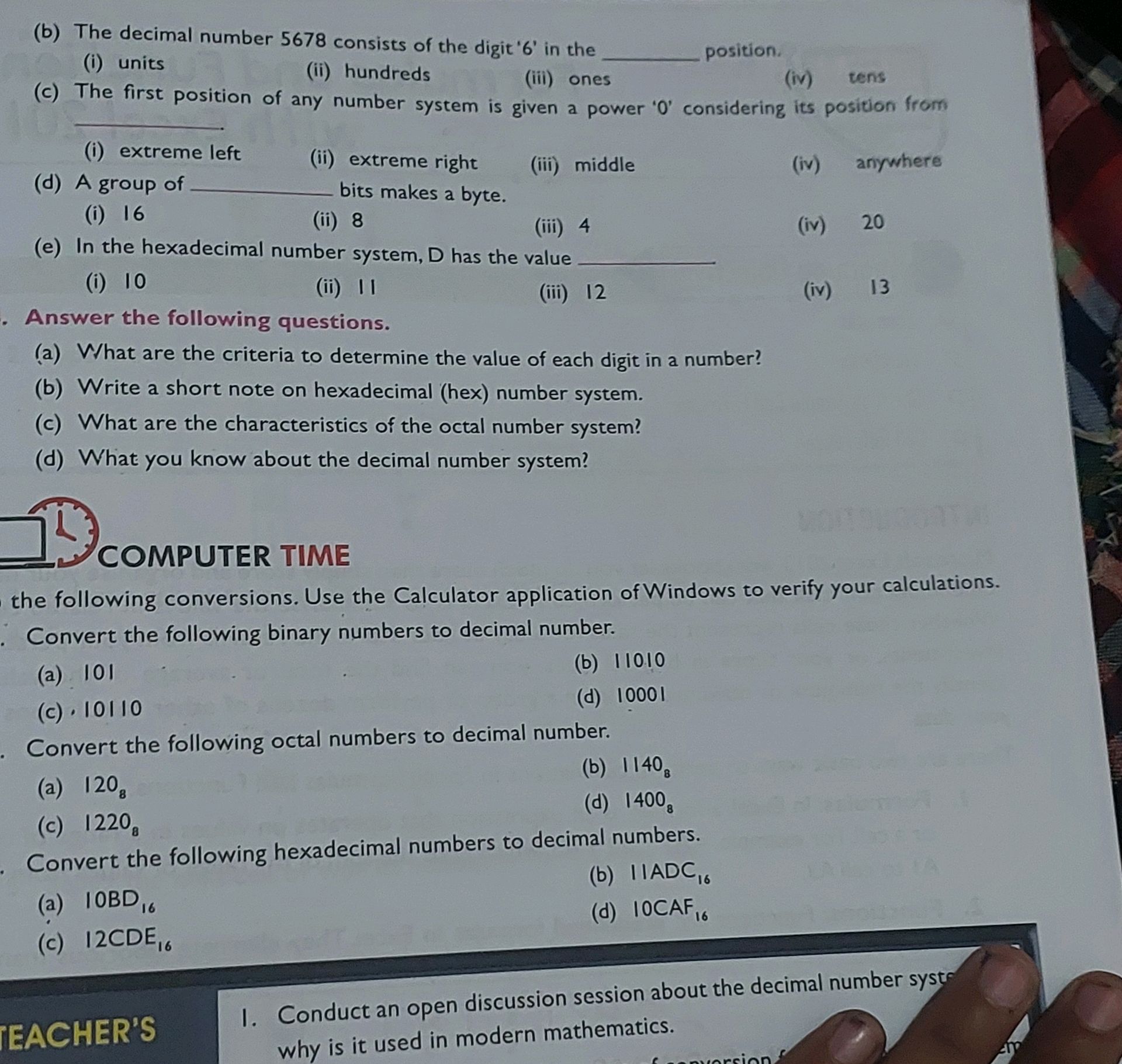 (b) The decimal number 5678 consists of the | StudyX