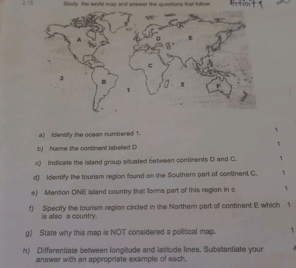 Study the world map and answer the questions | StudyX