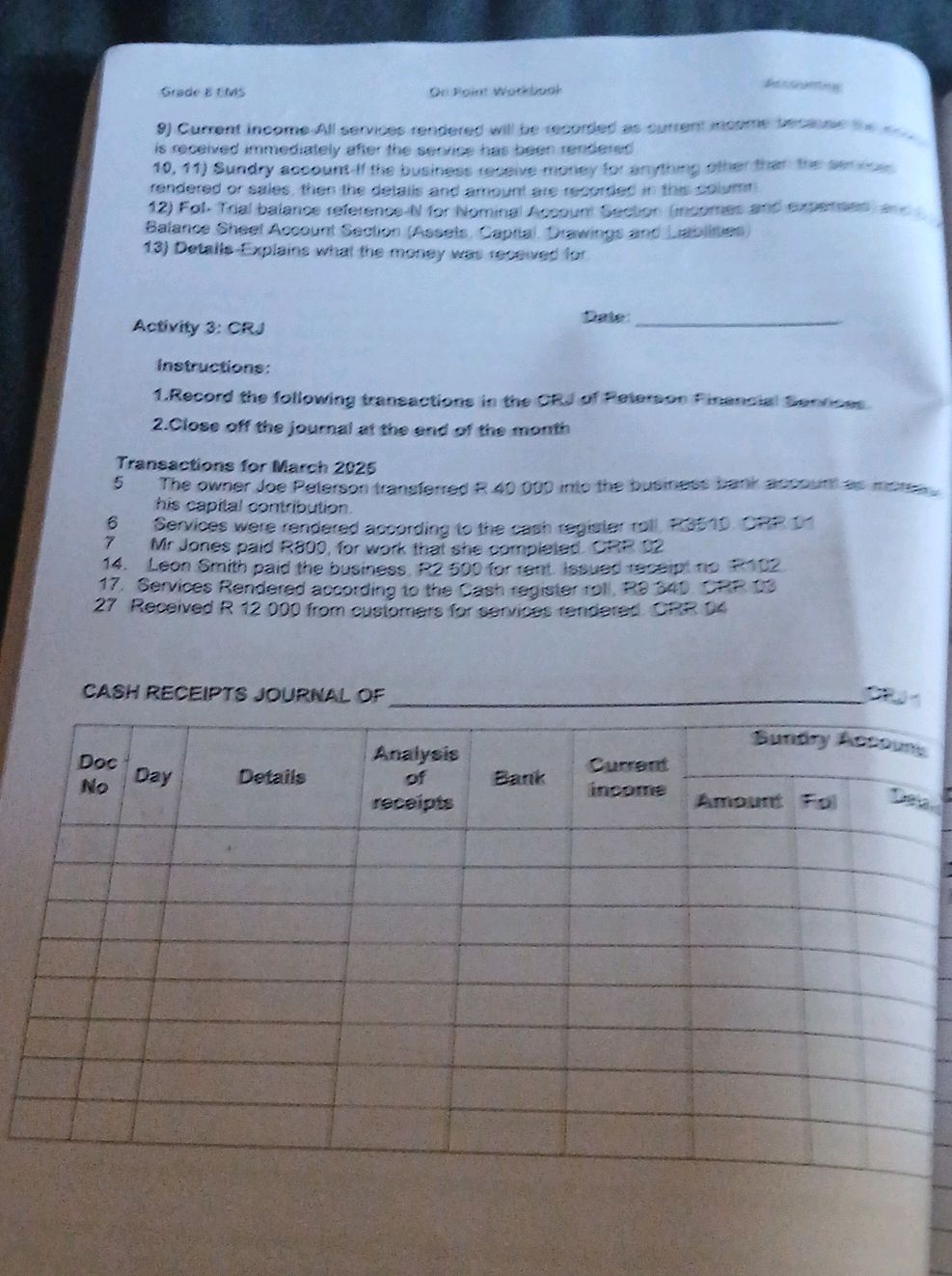 Activity 3: CRJ Instructions: 1. Record the | StudyX