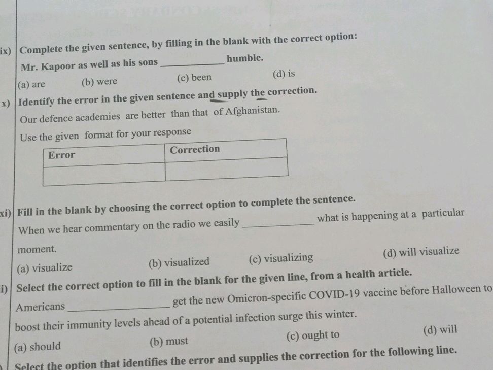ix) Complete the given sentence, by filling | StudyX