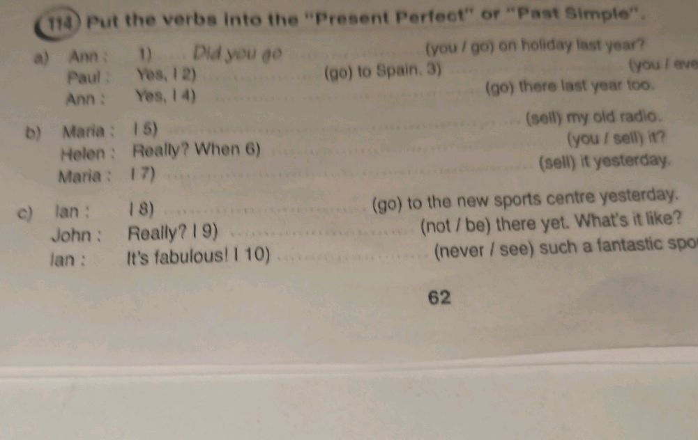 114 Put the verbs into the "Present Perfect" | StudyX