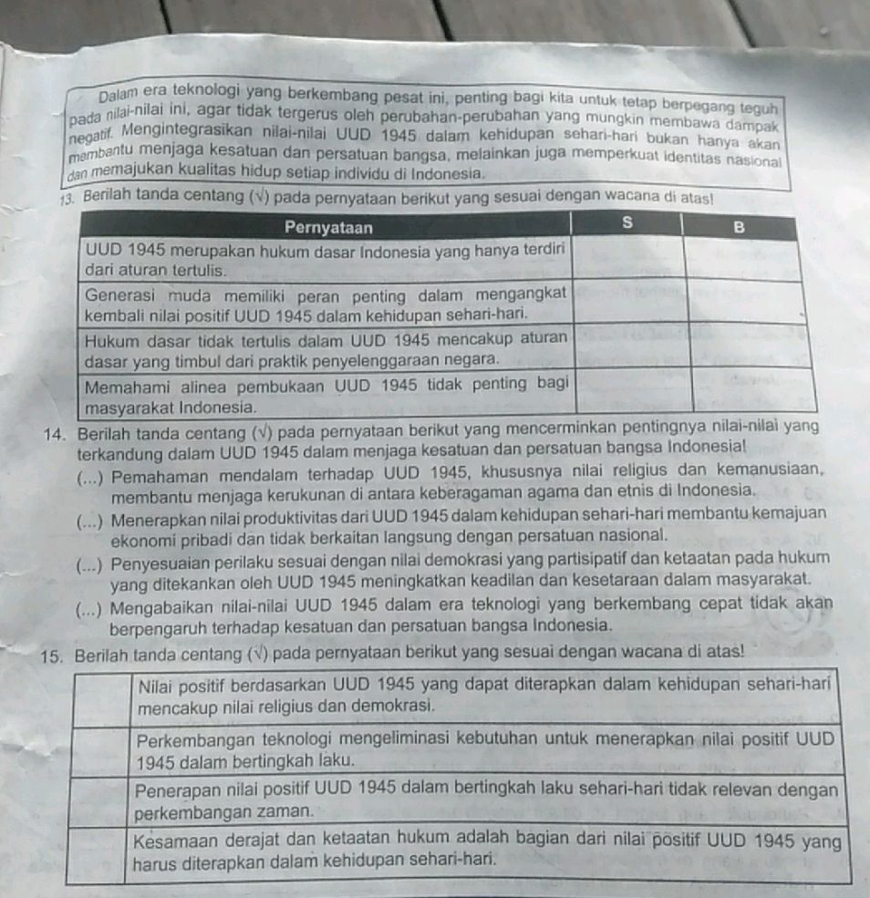 13. Berilah tanda centang (v) pada | StudyX