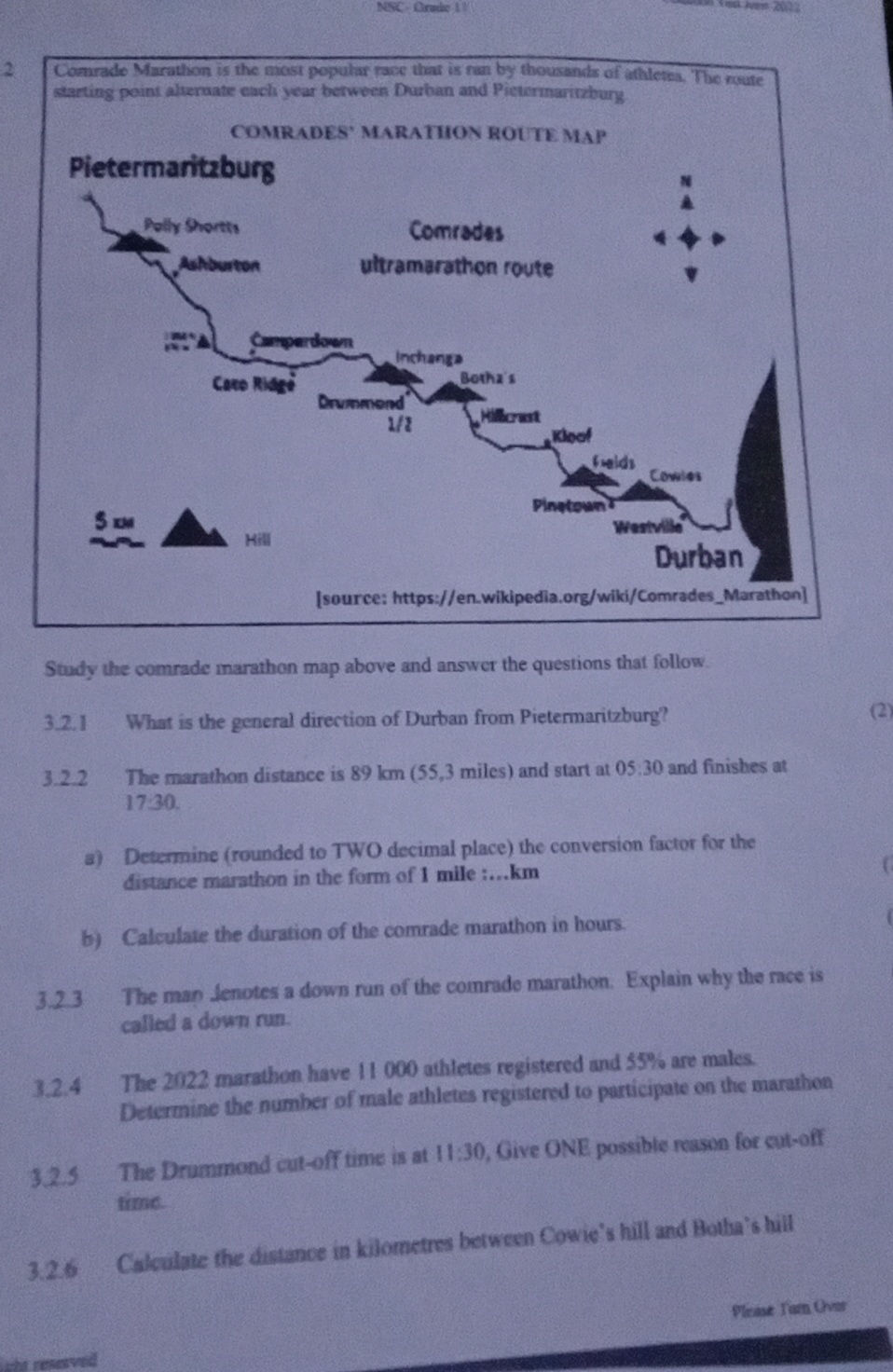 Study the comrade marathon map above and | StudyX
