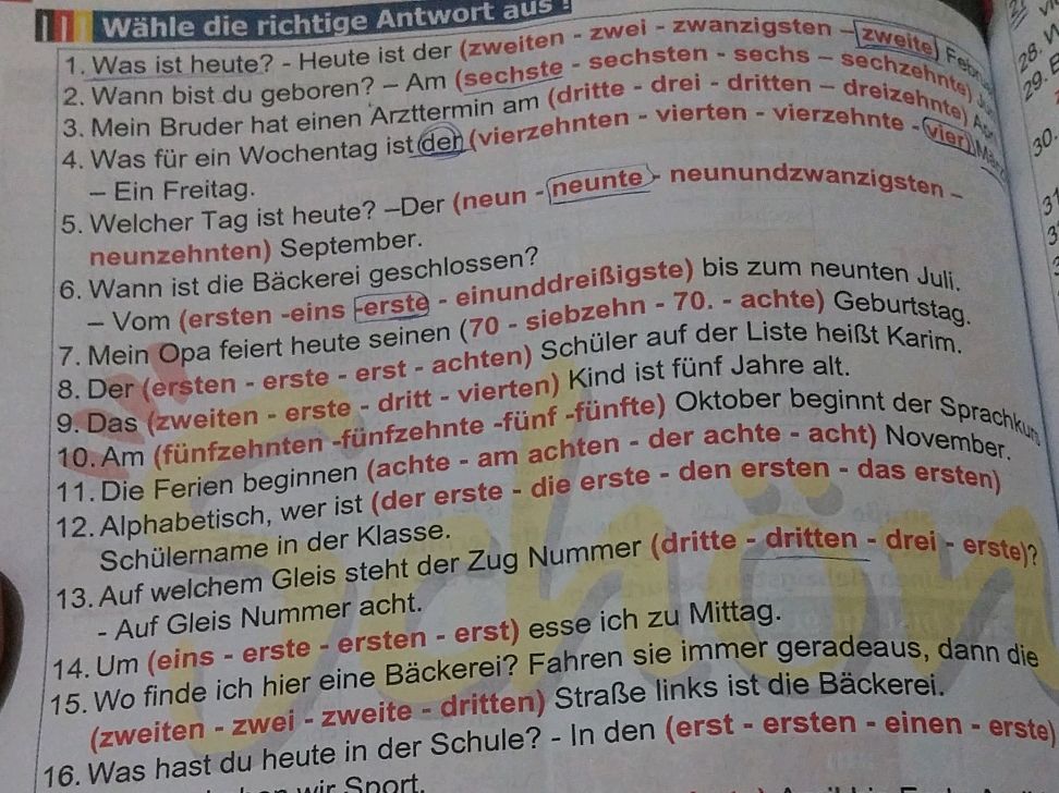 1. Was ist heute? - Heute ist der (zweiten - | StudyX