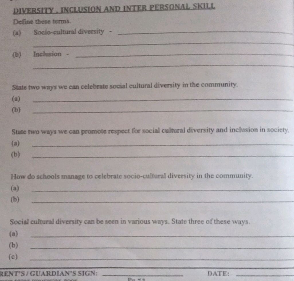 Define these terms. (a) Socio-cultural | StudyX