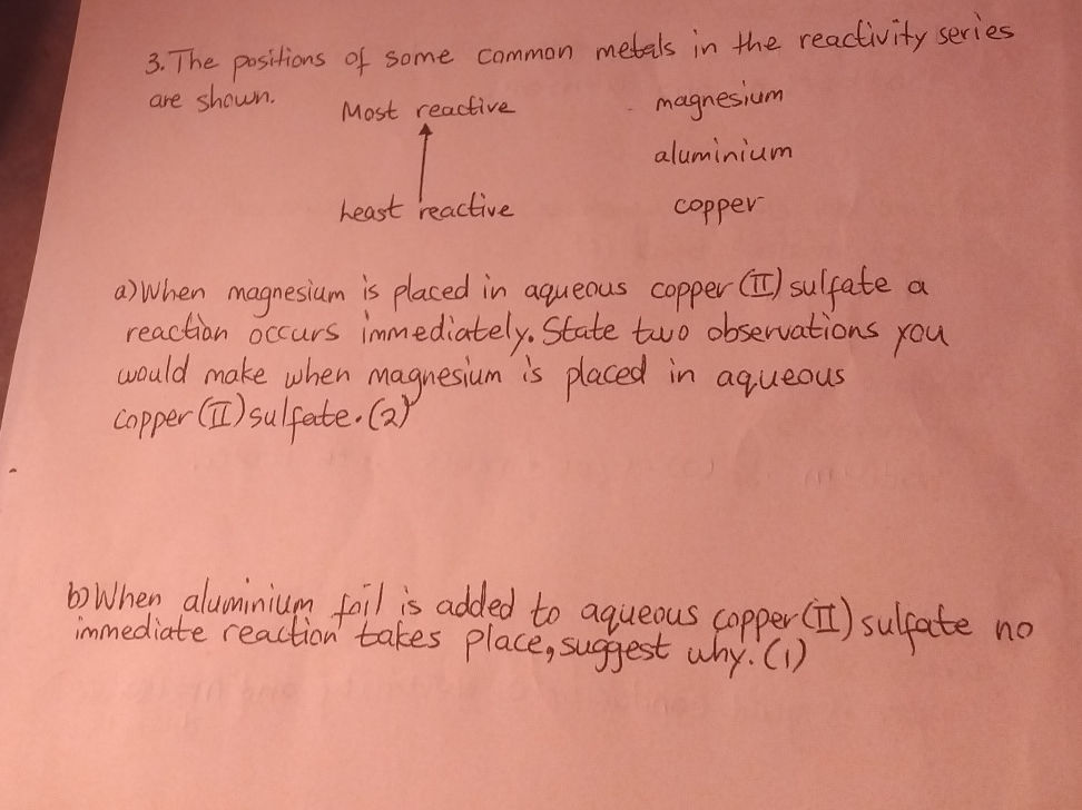 3. The positions of some common metals in | StudyX