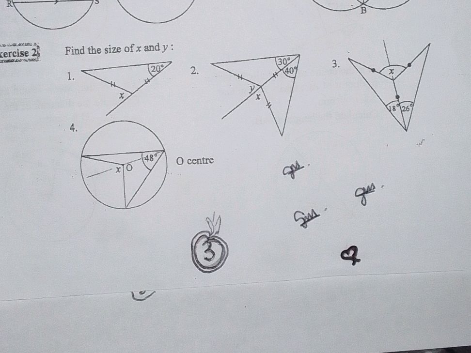 Find the size of x and y: 1. A triangle | StudyX