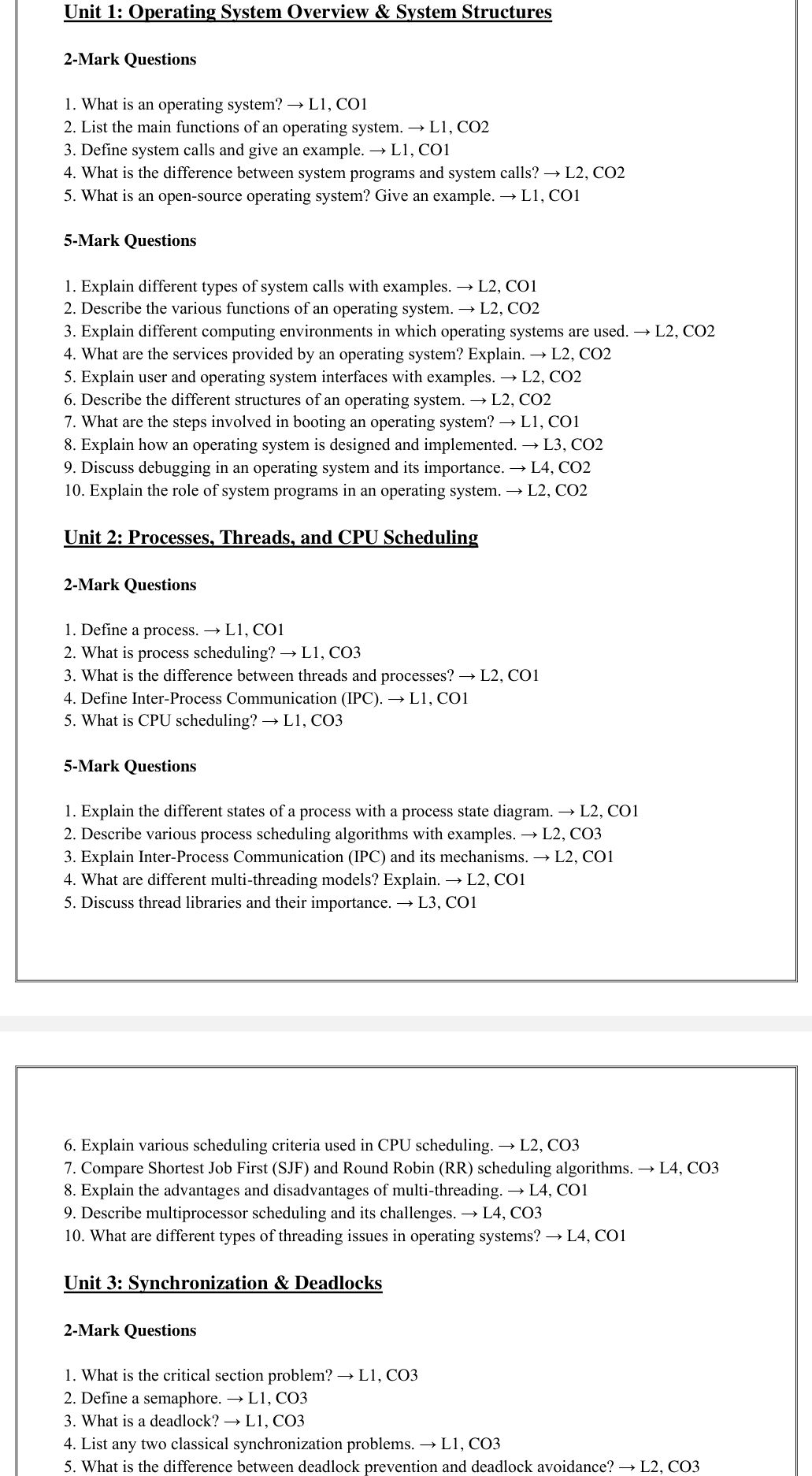 Unit 1: Operating System Overview & System | StudyX