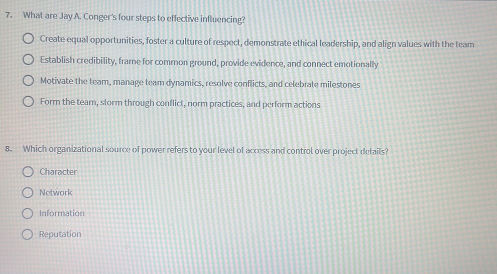 7. What are Jay A. Conger's four steps to | StudyX