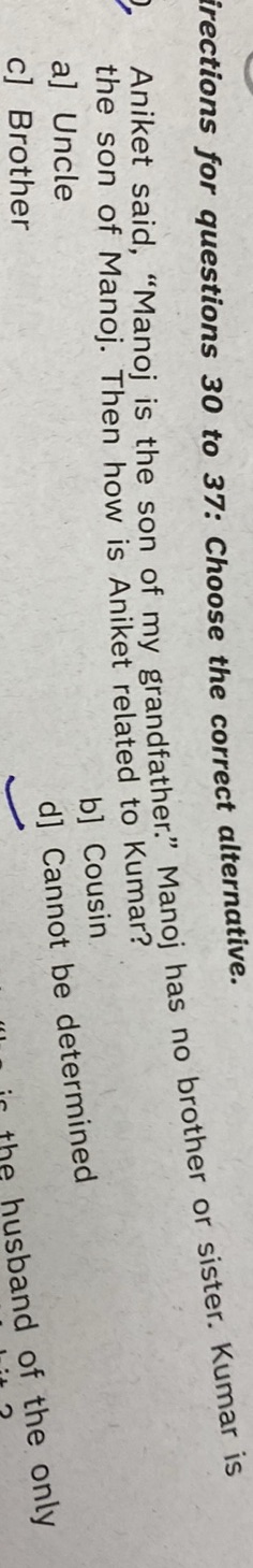 Directions for questions 30 to 37: Choose | StudyX