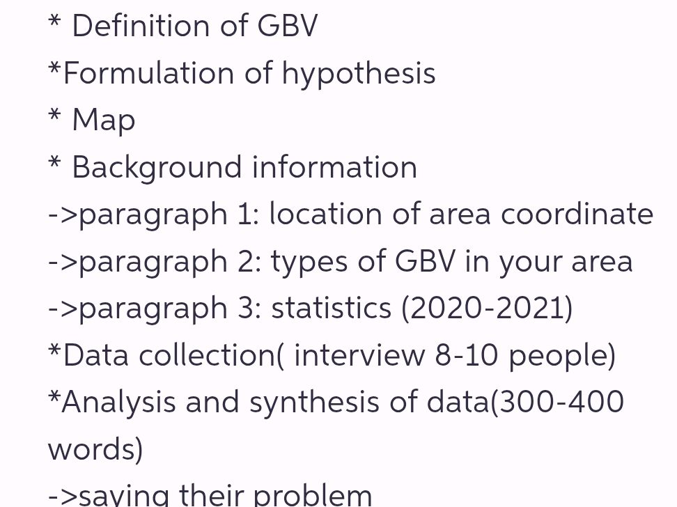 * Definition of GBV * Formulation of | StudyX