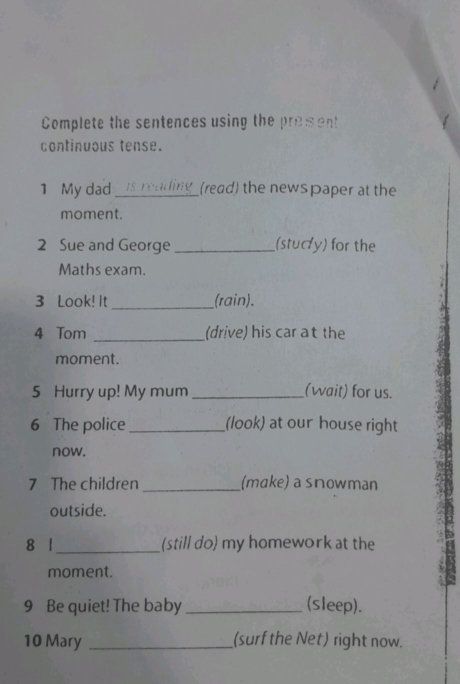 Complete the sentences using the present | StudyX